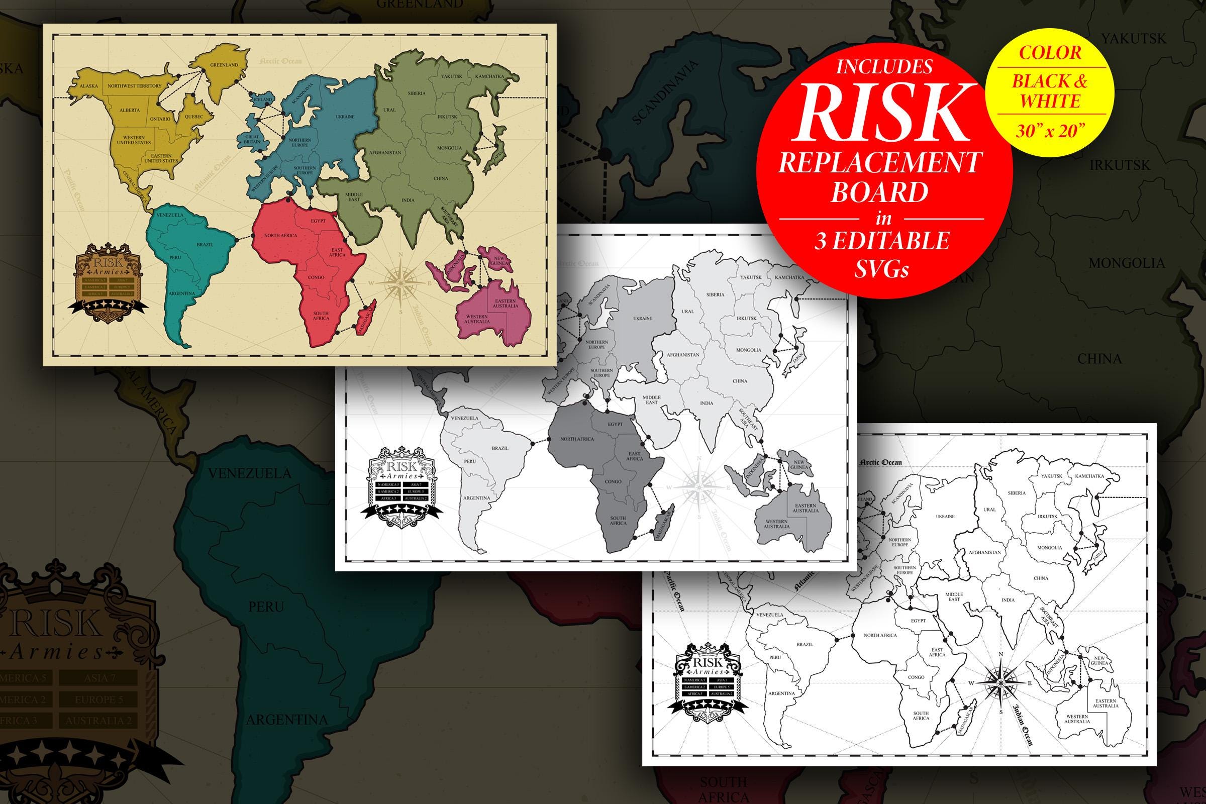 Risk Board Printable SVG JPG PNG | Make Your Own Risk Board | Risk ...