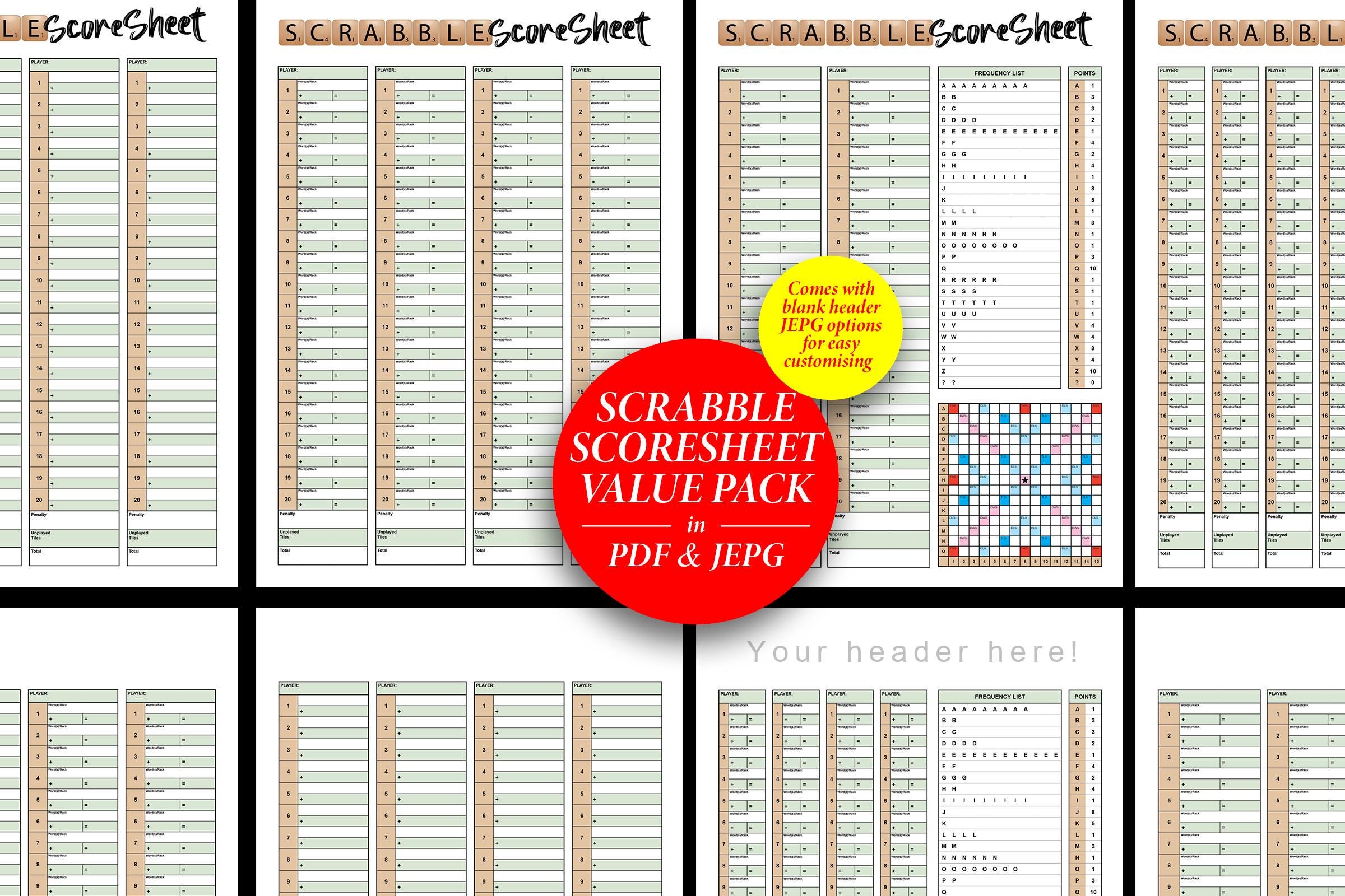 Scrabble Score Card Sheet Printable | Template Score Pads for Scrabble ...
