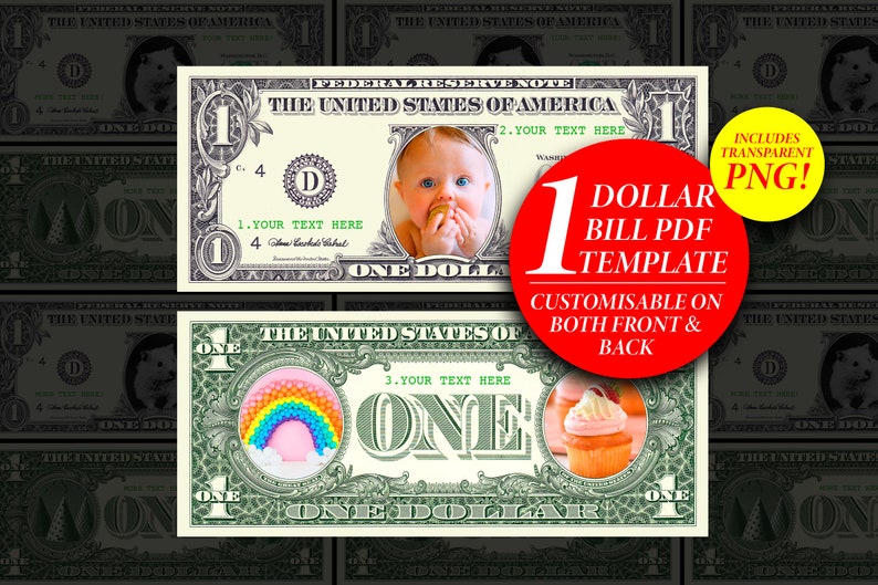 Party Money, Personalise 1 Dollar Bill, Editable Party Play Money ...