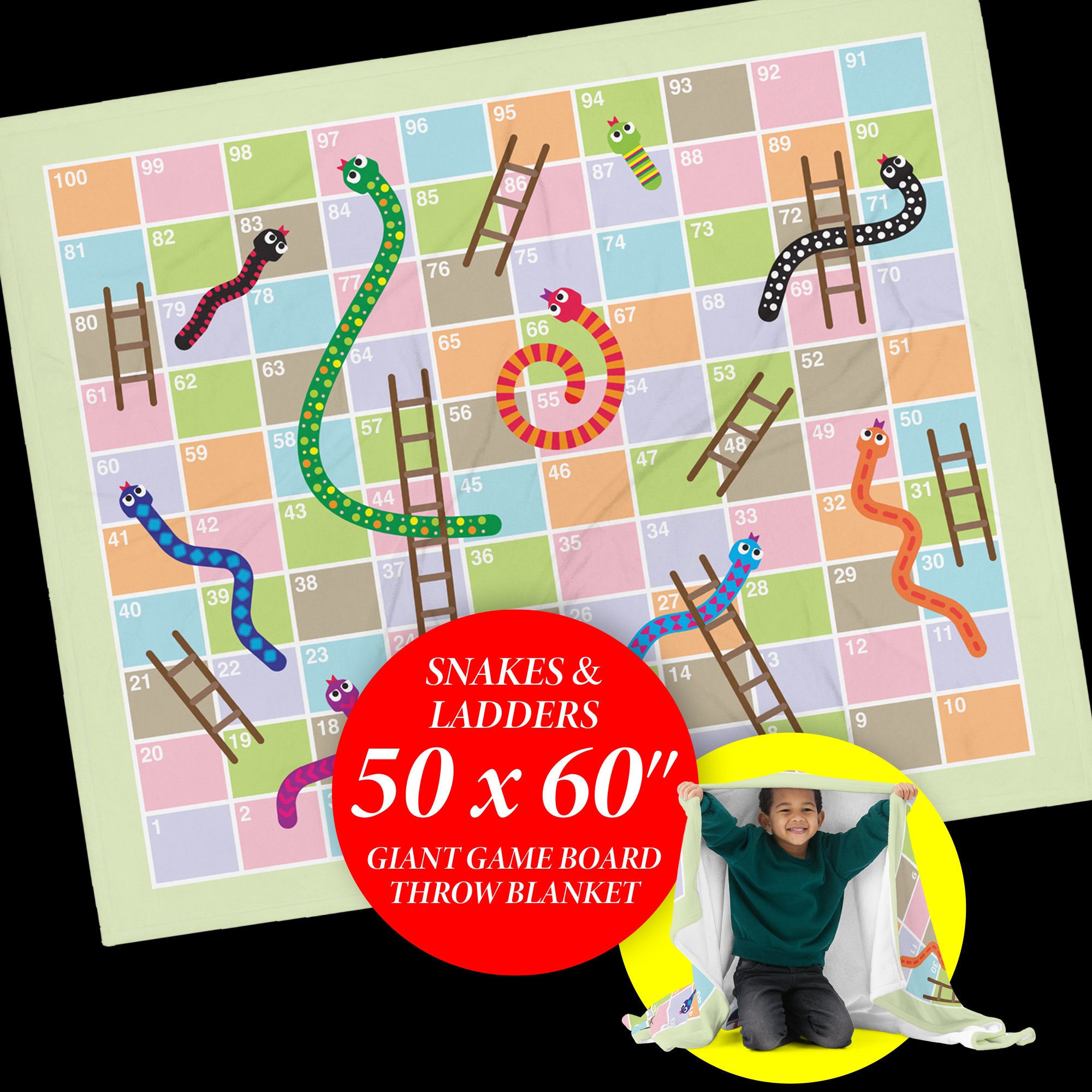 Snakes and Ladders Game Board Throw Blanket Giant Game Board Baby ...