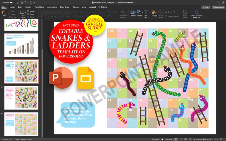 Serpientes y escaleras imprimibles y editables para Canva y PowerPoint ...