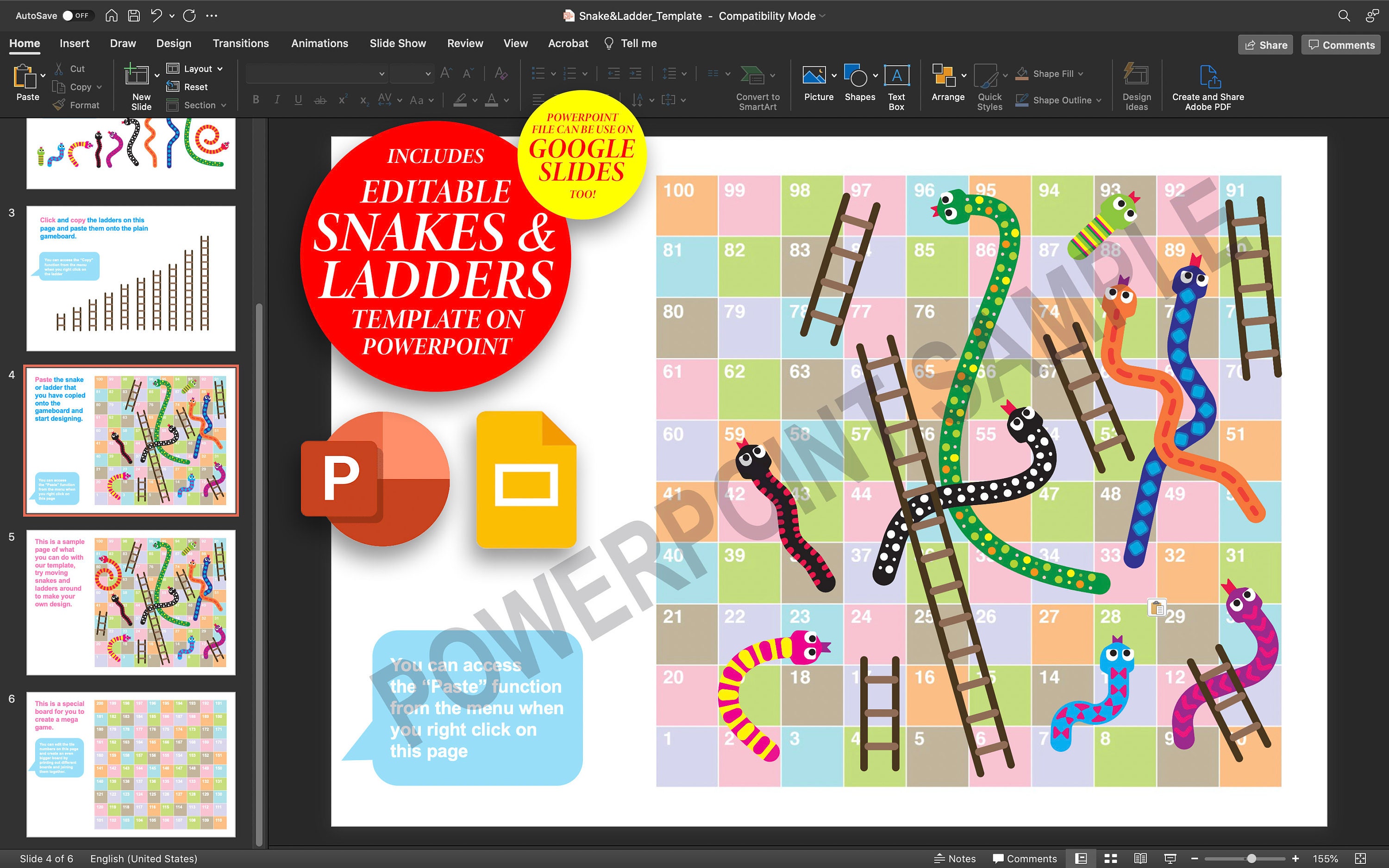 Serpientes y escaleras imprimibles y editables para Canva y PowerPoint ...