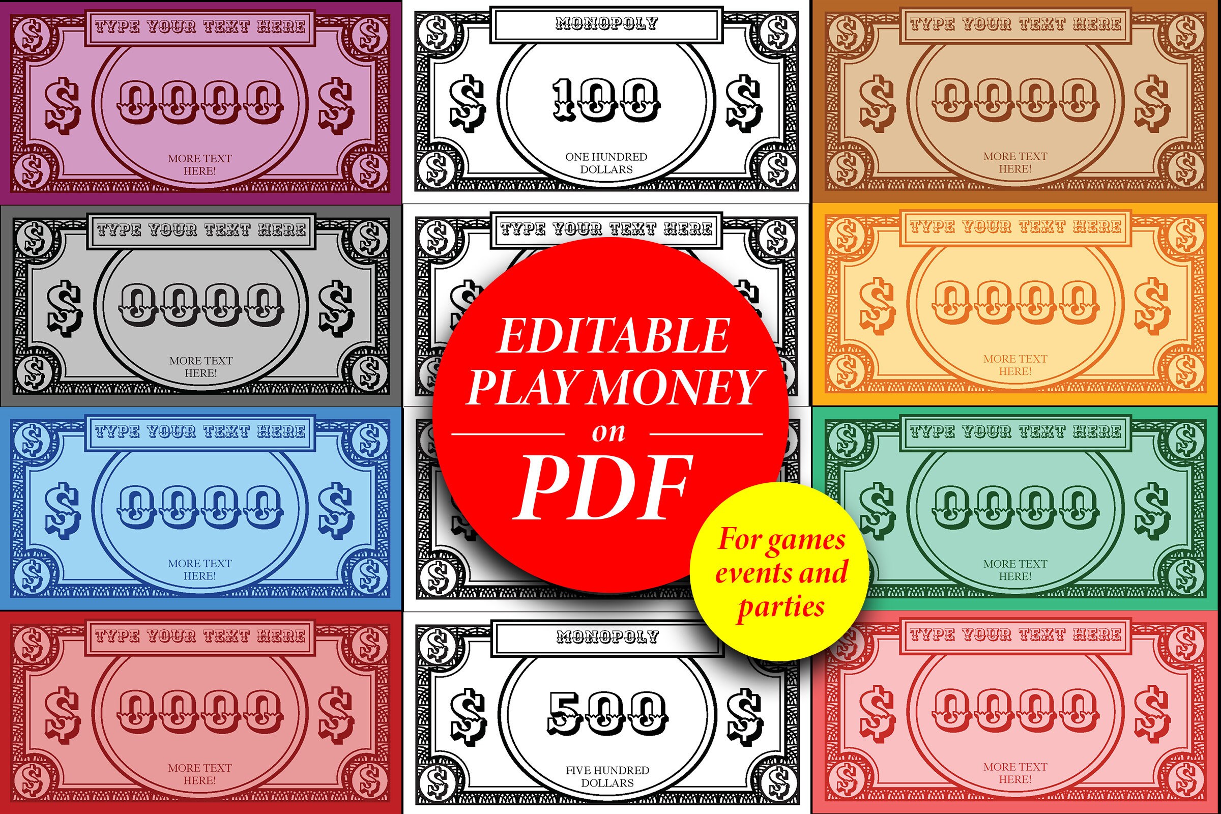 Editable Board Game Money Customisable Party Play Money Printable Editable Board Game Money Customisable Party Play Money Printable