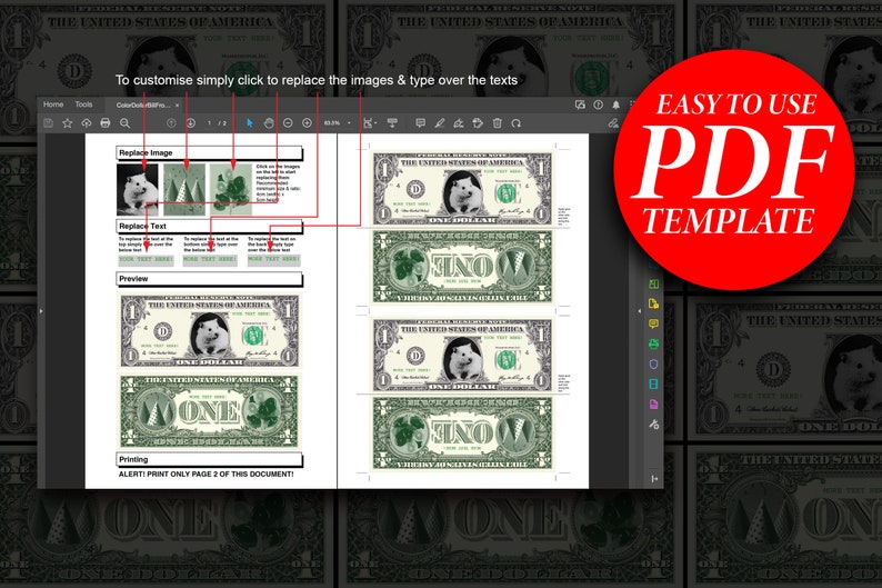 Party Money, Personalise 1 Dollar Bill, Editable Party Play Money ...