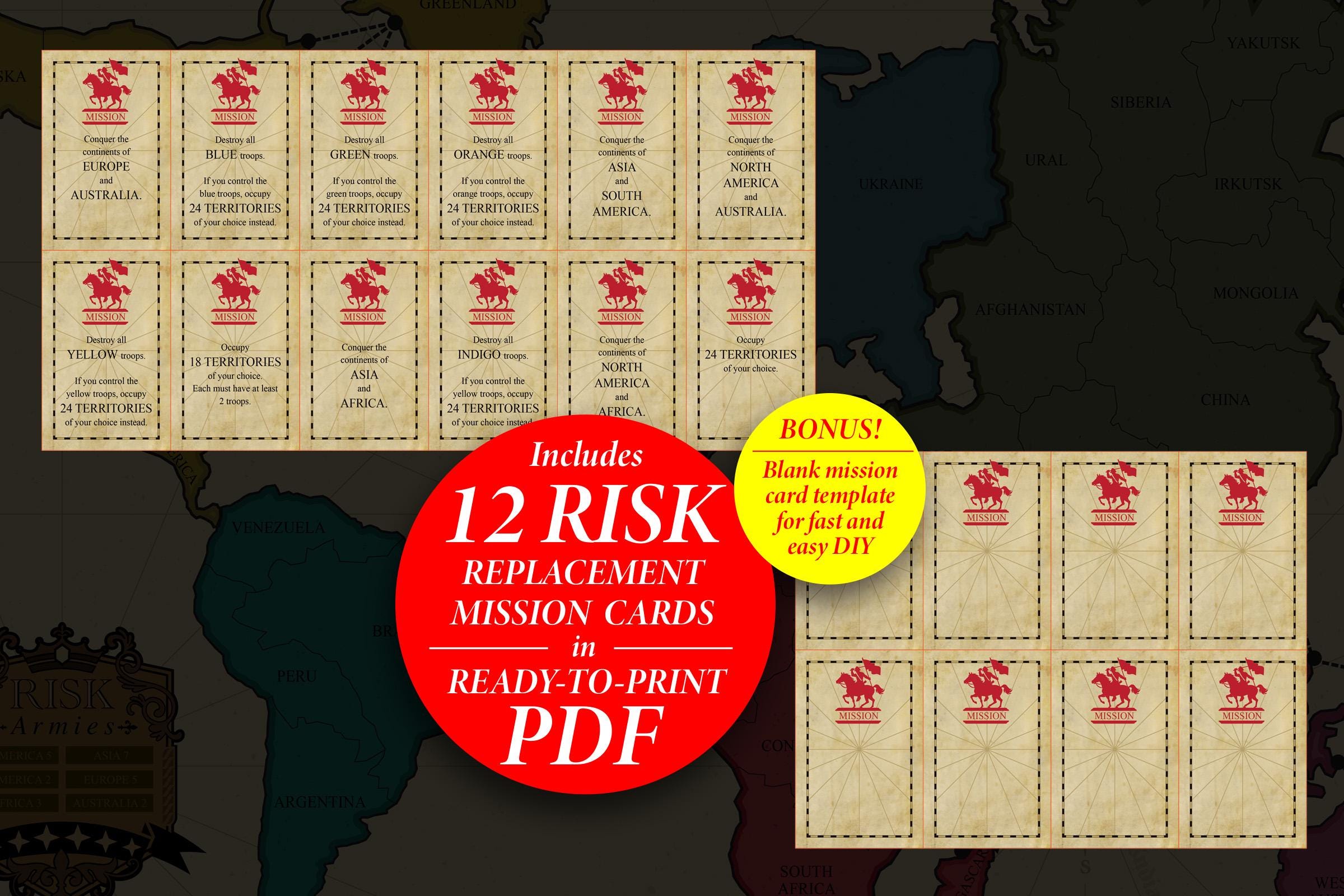 Risk Cards Replacement Printable PDF | Make Your Own Risk Mission Card ...
