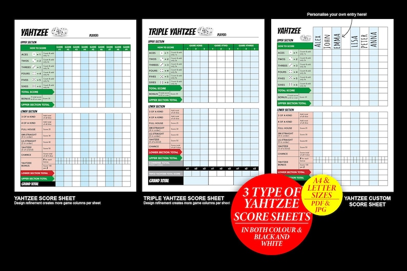 Yahtzee Farkle Kismet Bunco Qwixx Score Sheet Value Pack Bundle | Dice ...
