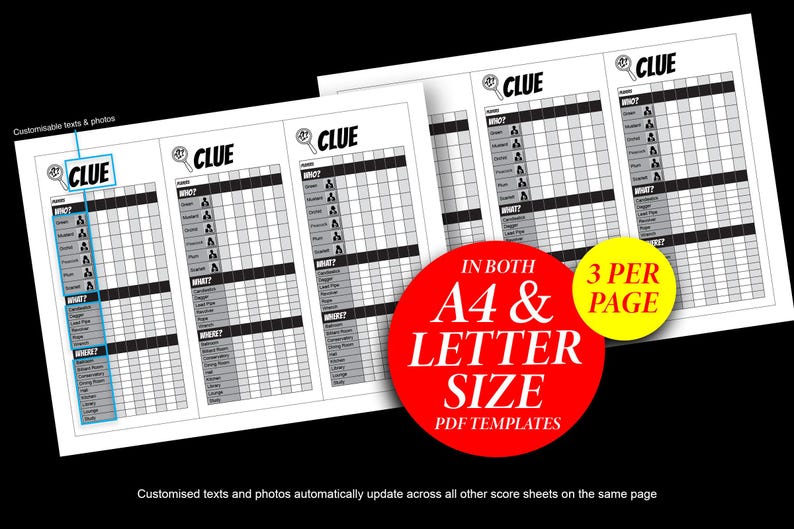 Clue Refill Sheets | Personalise Cluedo Replacement Score Sheet ...