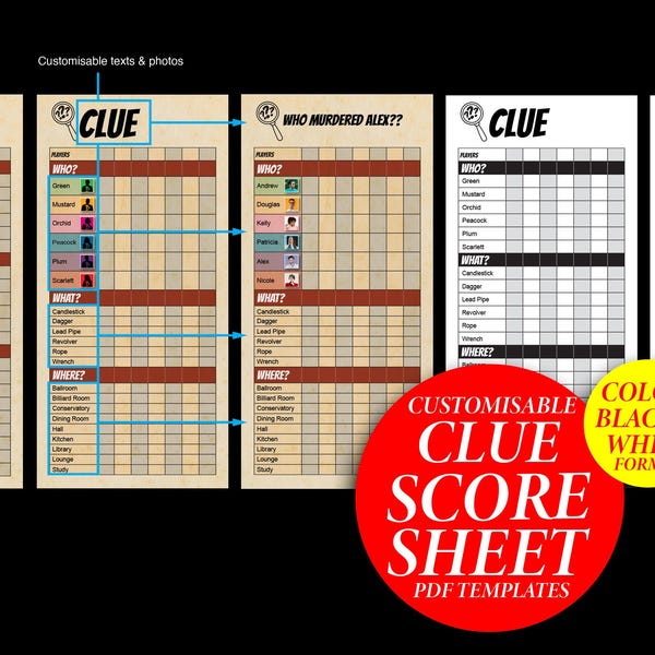 Cluedo Printable Sheets - Etsy UK