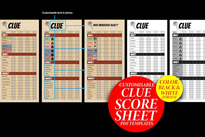 Clue Refill Sheets | Personalise Cluedo Replacement Score Sheet ...