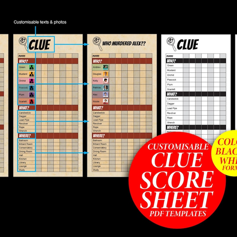 Cluedo Printable Sheets - Etsy UK