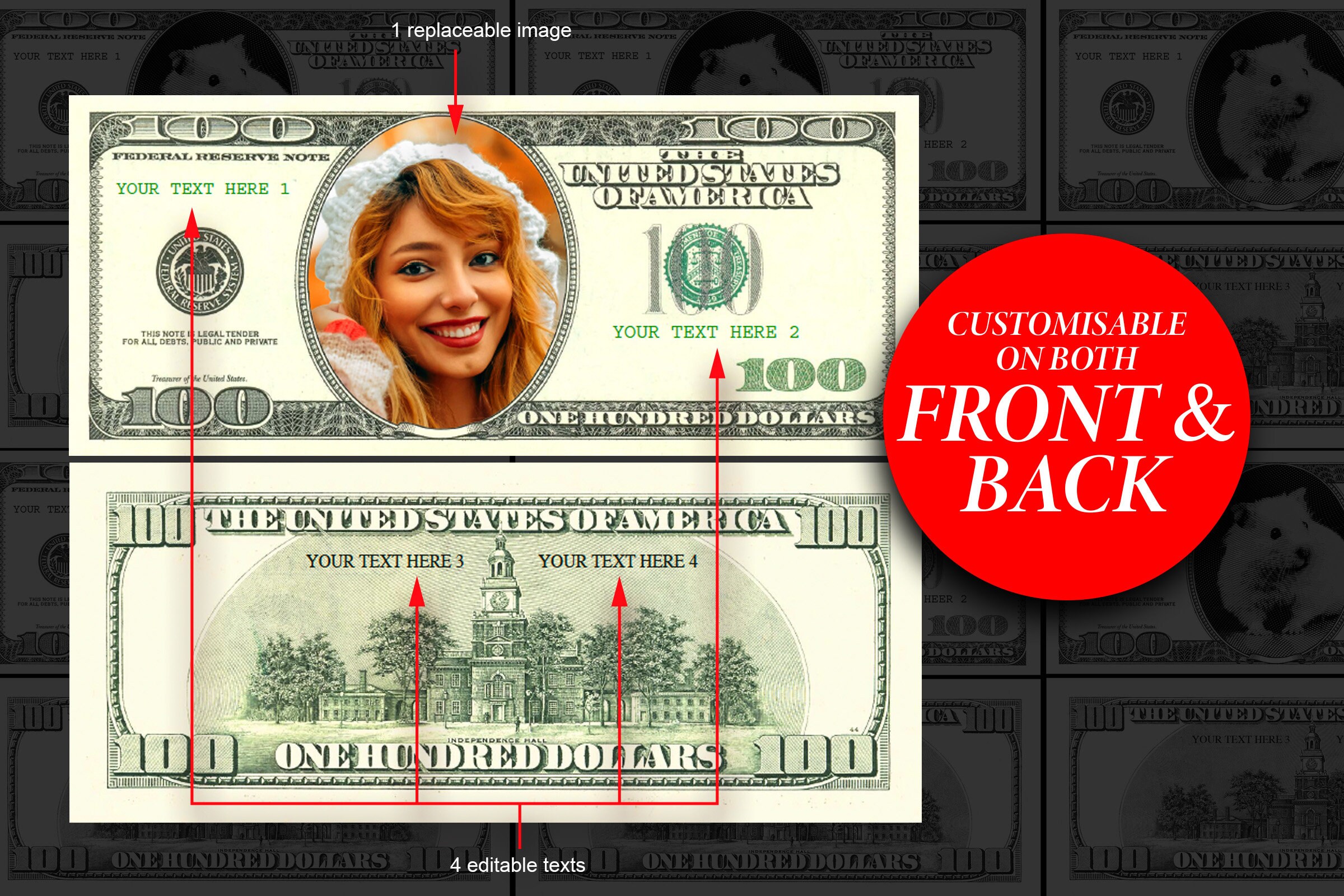 Party Money, Personalise 100 Dollar Bill, Editable Party Play Money ...