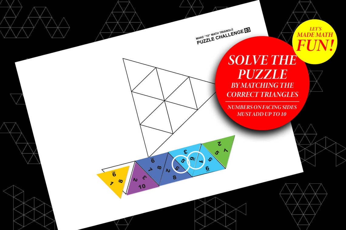 Make Ten Triangle Math Puzzle: Printable Tangram Challenge (PDF) - Etsy