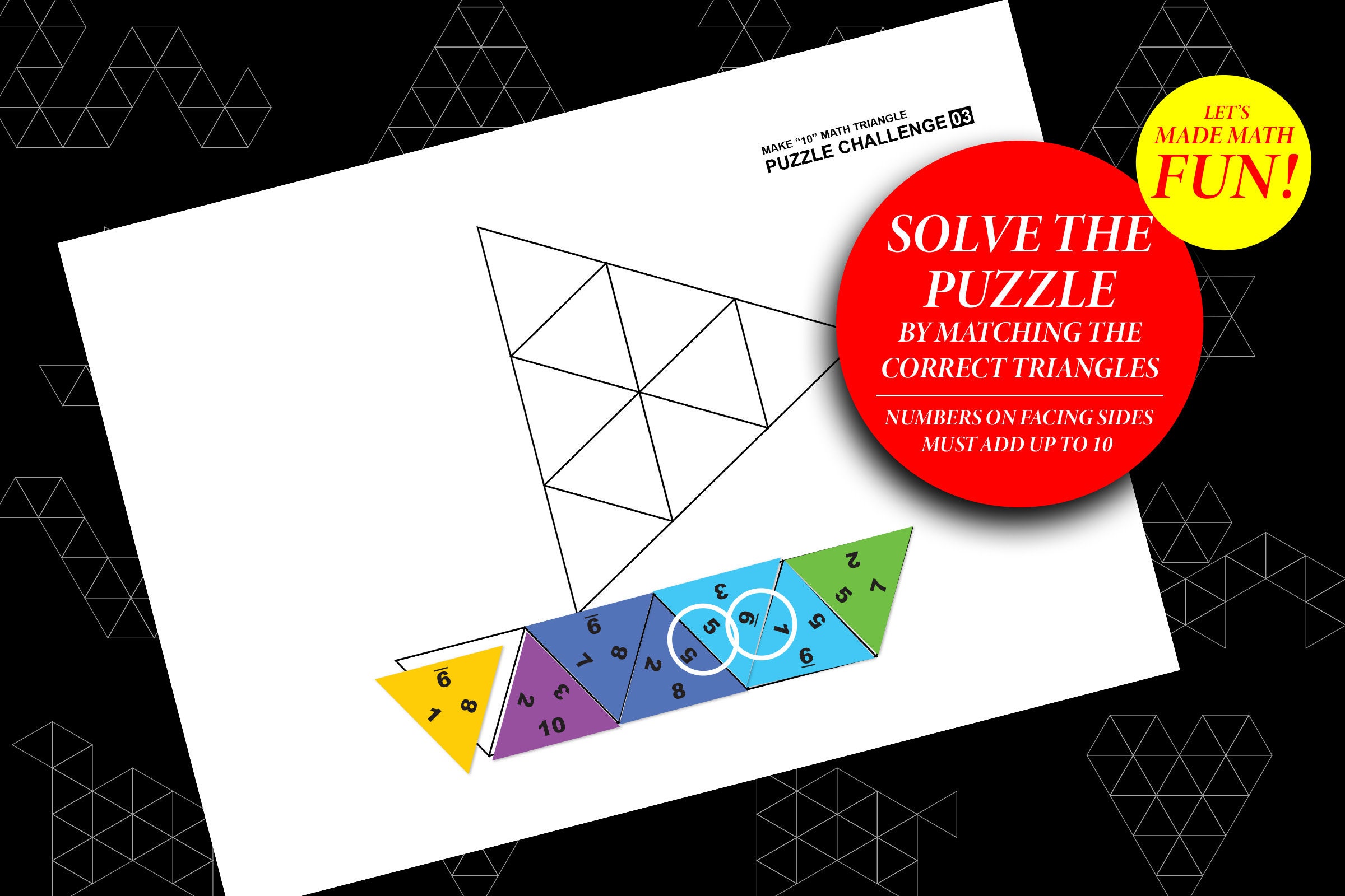 Make Ten Triangle Math Puzzle: Printable Tangram Challenge (PDF) - Etsy
