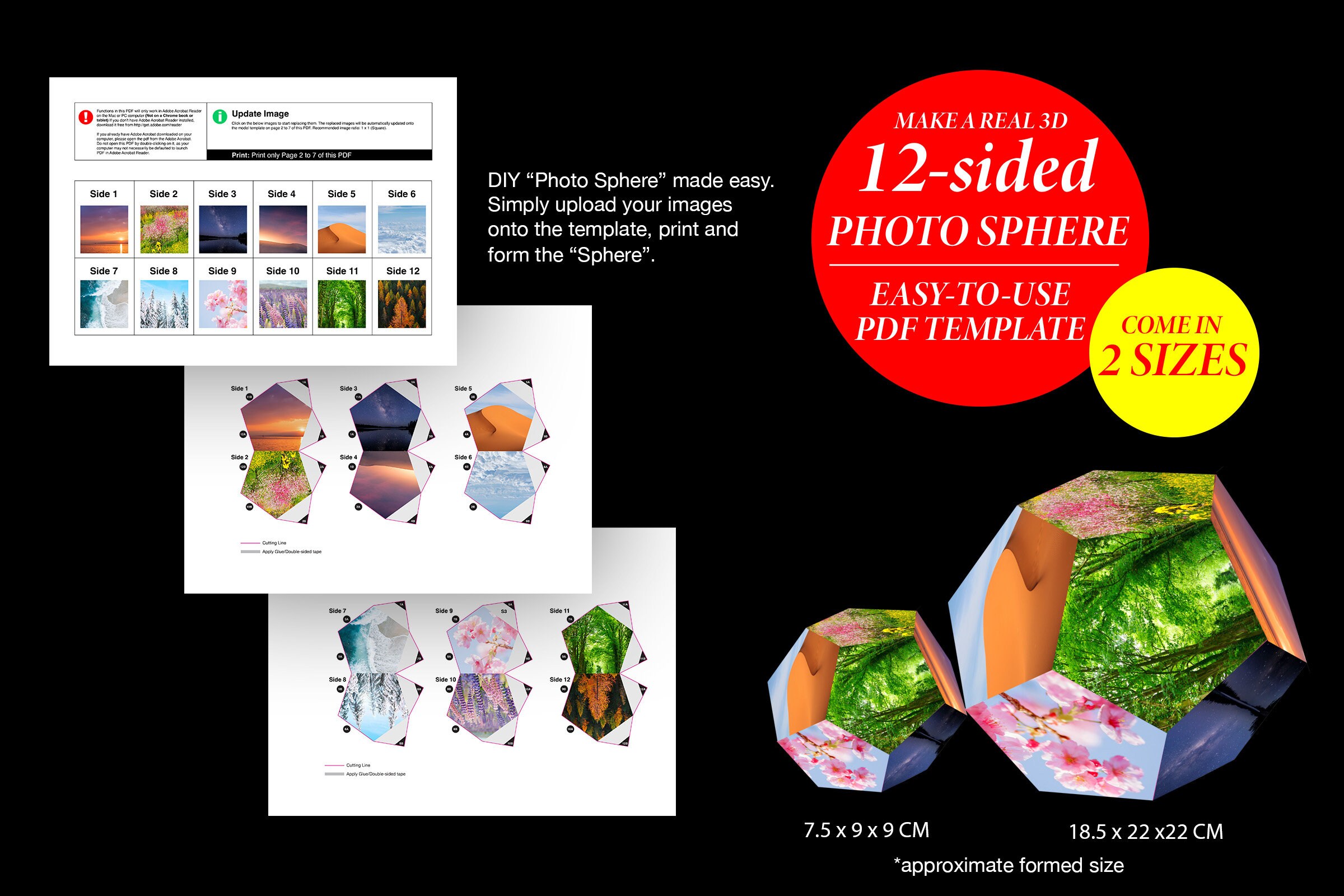 Personalise Photo Cube Dice Template Home Deco Yoga Dice Photo Sphere 6 ...