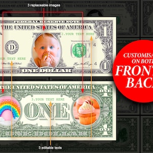 Party Money, Personalise 1 Dollar Bill, Editable Party Play Money ...