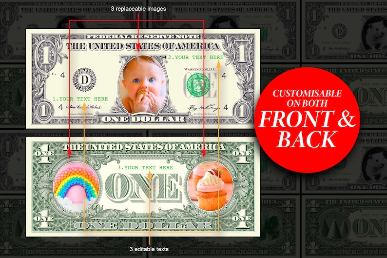 Party Money, Personalise 1 Dollar Bill, Editable Party Play Money ...