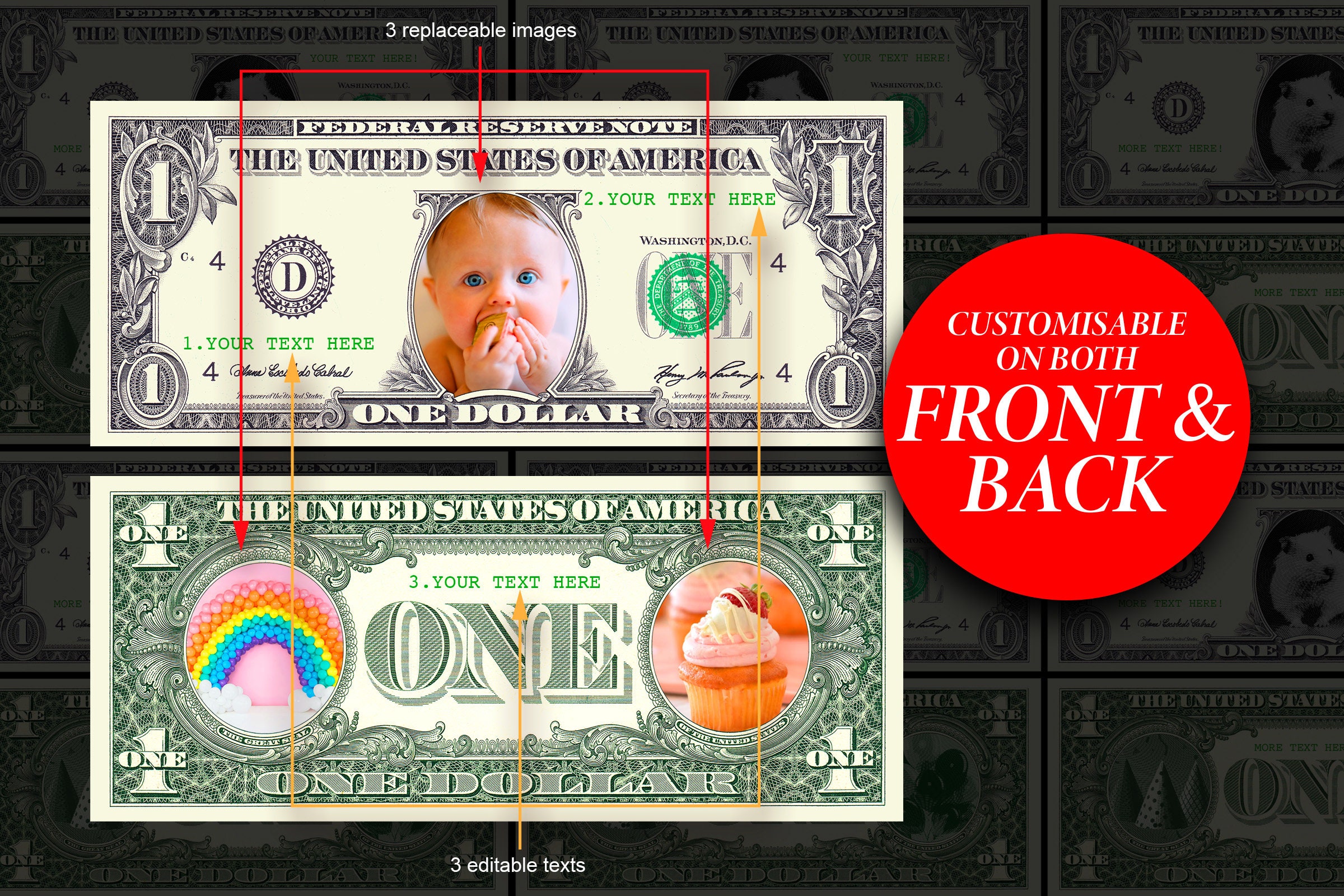 Party Money, Personalise 1 Dollar Bill, Editable Party Play Money ...