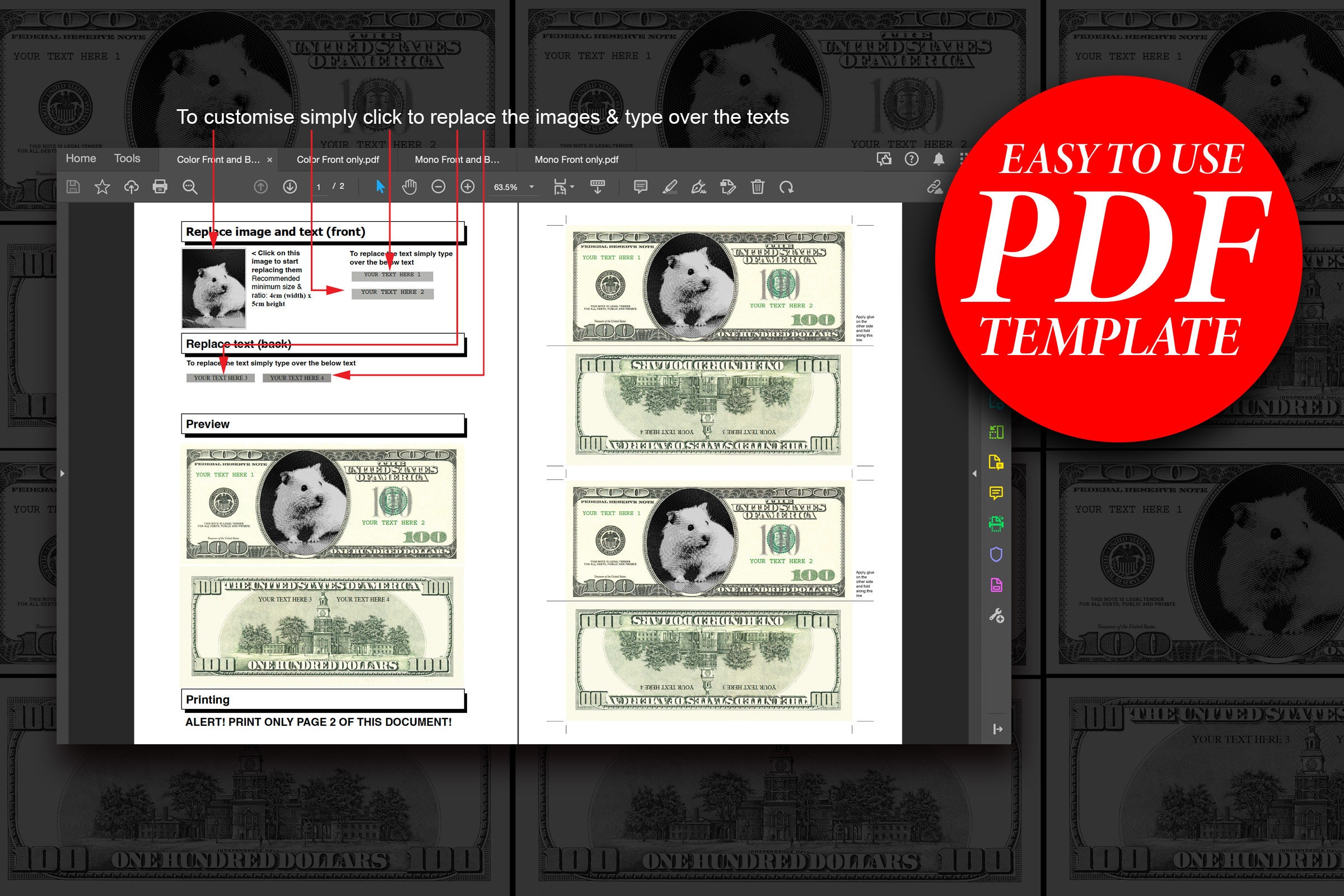Party Money, Personalise 100 Dollar Bill, Editable Party Play Money ...