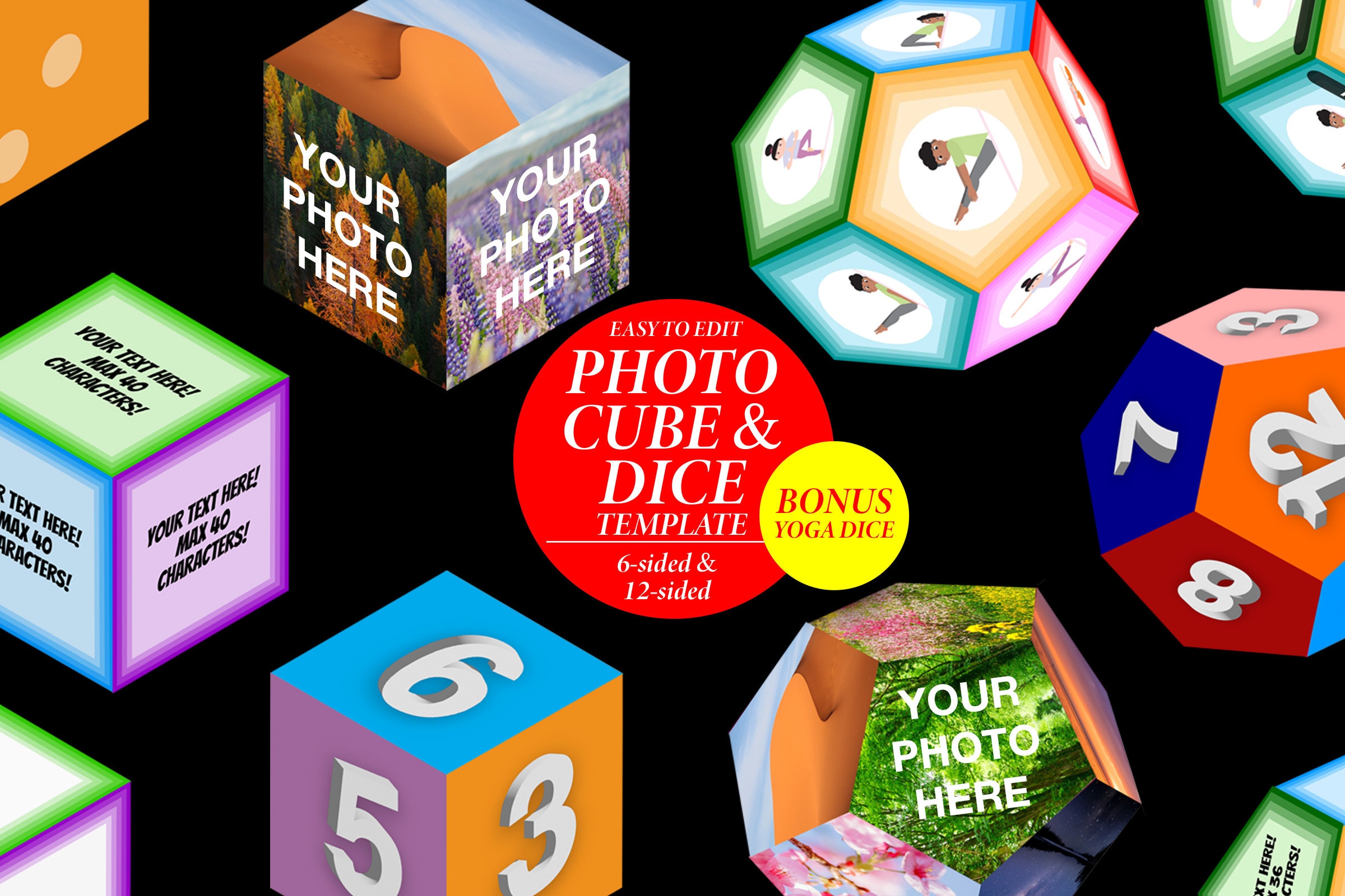 Personalise Photo Cube Dice Template | Home Deco | Yoga Dice | Photo ...
