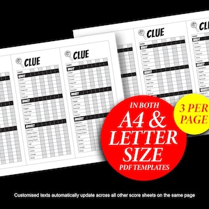 Clue Refill Sheets | Personalise Cluedo Replacement Score Sheet ...