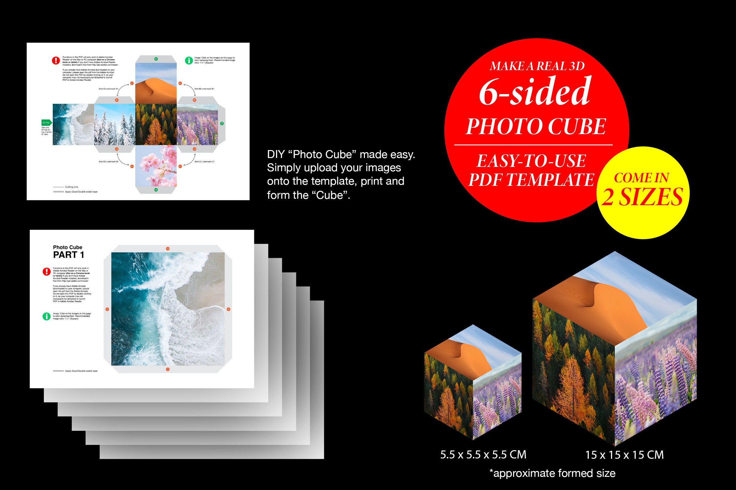 Personalise Photo Cube Dice Template Home Deco Yoga Dice Photo Sphere 6 ...