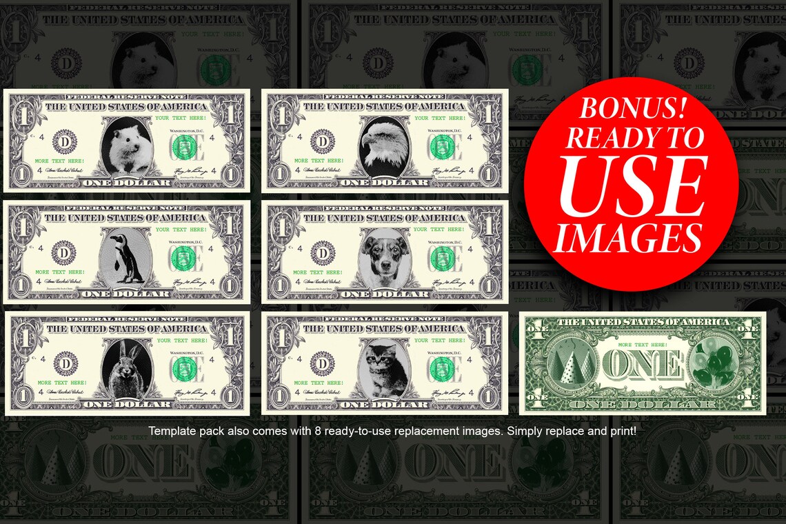 Party Money, Personalise 1 Dollar Bill, Editable Party Play Money ...