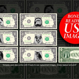 Party Money, Personalise 1 Dollar Bill, Editable Party Play Money ...