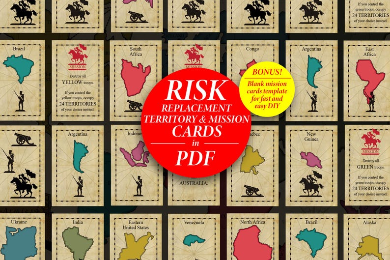 Risk Cards Replacement Printable PDF | Make Your Own Risk Mission Card ...