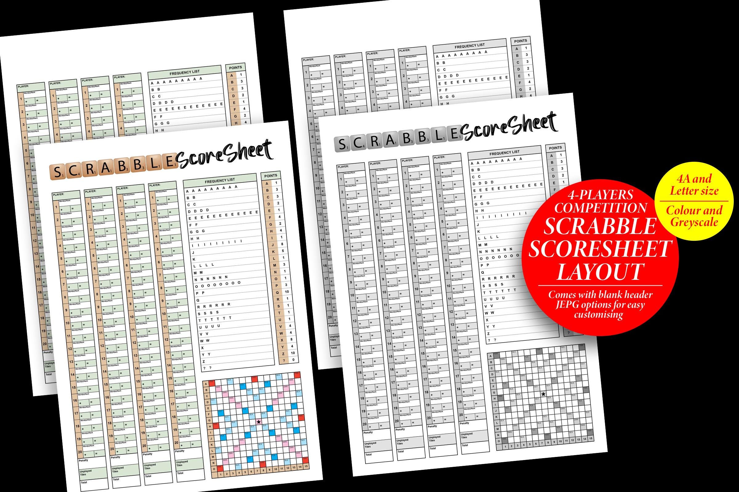 Scrabble Score Card Sheet Printable | Template Score Pads for Scrabble ...