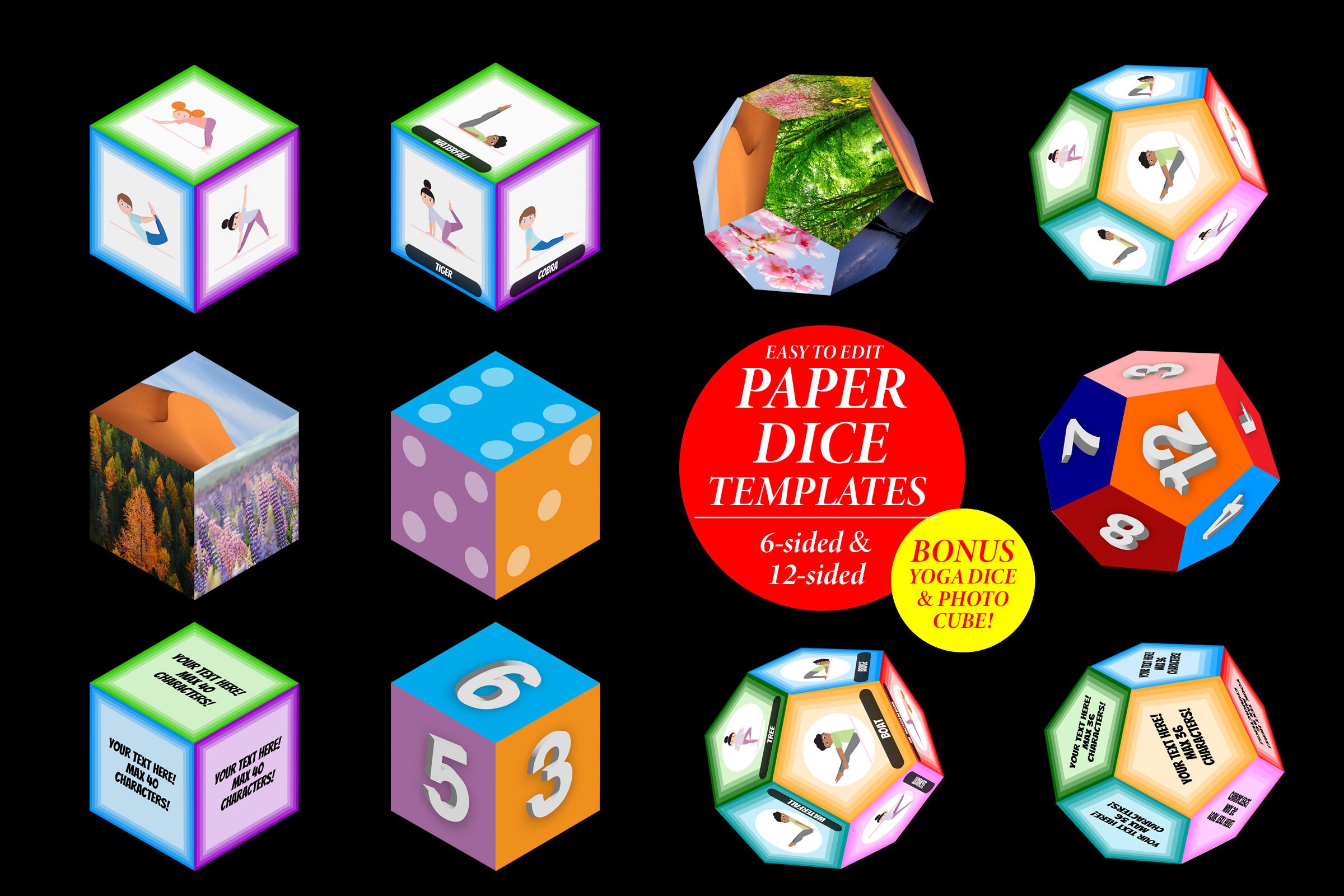 Personalise Photo Cube Dice Template Home Deco Yoga Dice Photo Sphere 6 ...