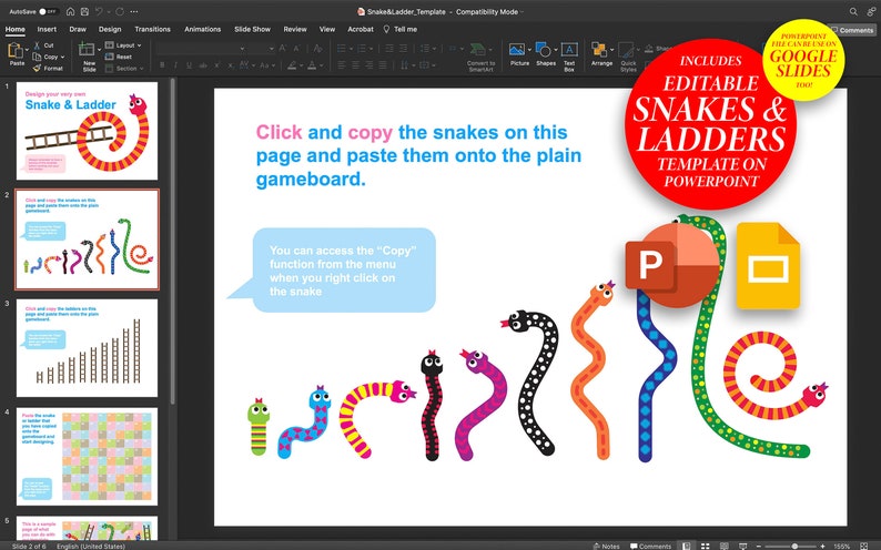 Printable Editable Snakes and Ladders for Canva and Powerpoint | PDF ...