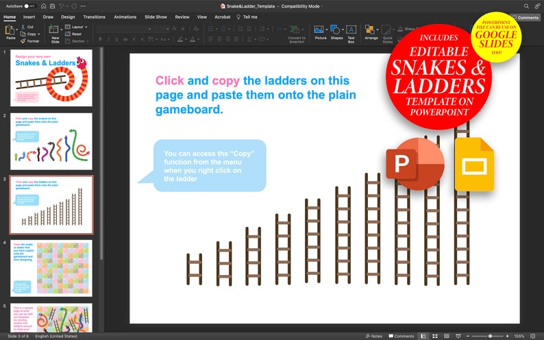 Printable Editable Snakes and Ladders for Canva and Powerpoint | PDF ...