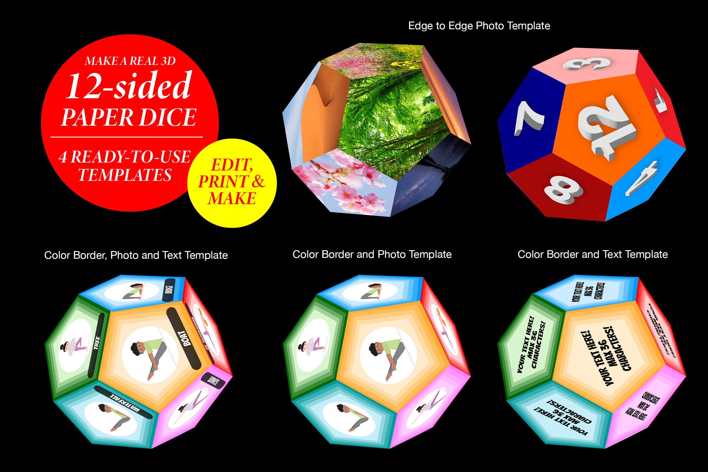 Personalise Photo Cube Dice Template Home Deco Yoga Dice Photo Sphere 6 ...