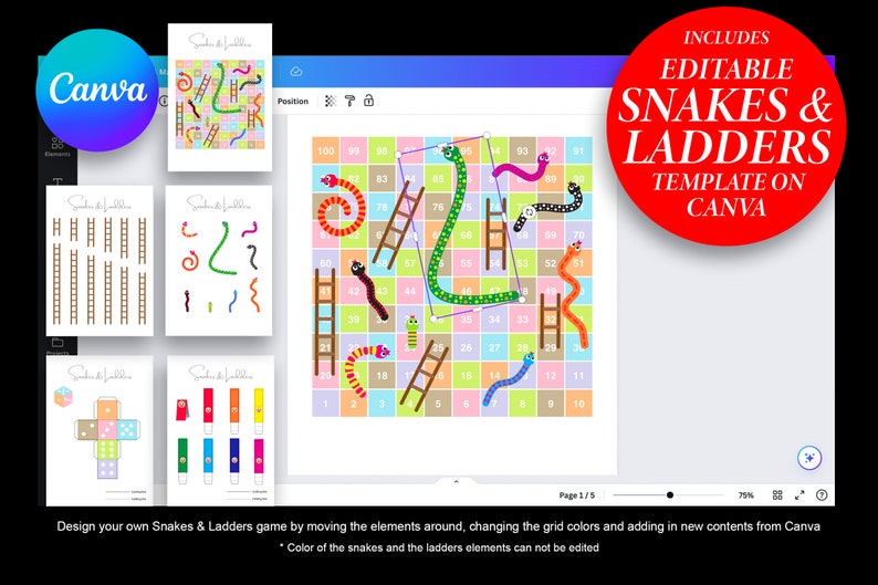 Printable Editable Snakes and Ladders for Canva and Powerpoint | PDF ...
