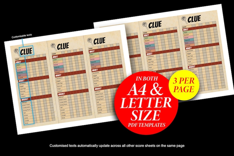 Clue Refill Sheets | Personalise Cluedo Replacement Score Sheet ...