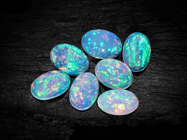 Natural Ethiopian Opal Gemstone Set: Multi Fire Oval Cabochons (5x7 MM ...