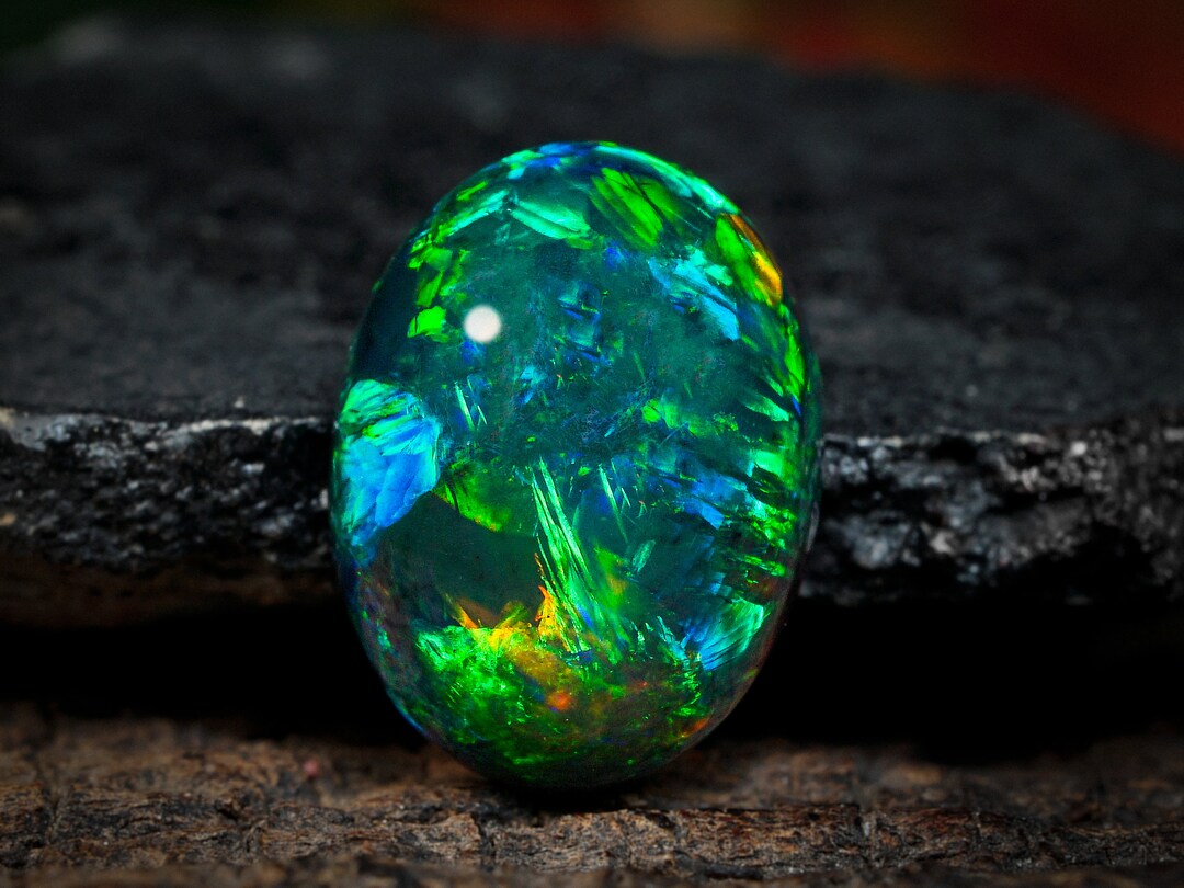 Rare Stunning Fire Oval Shape Black Opal Cabochon Loose Gemstone Making ...
