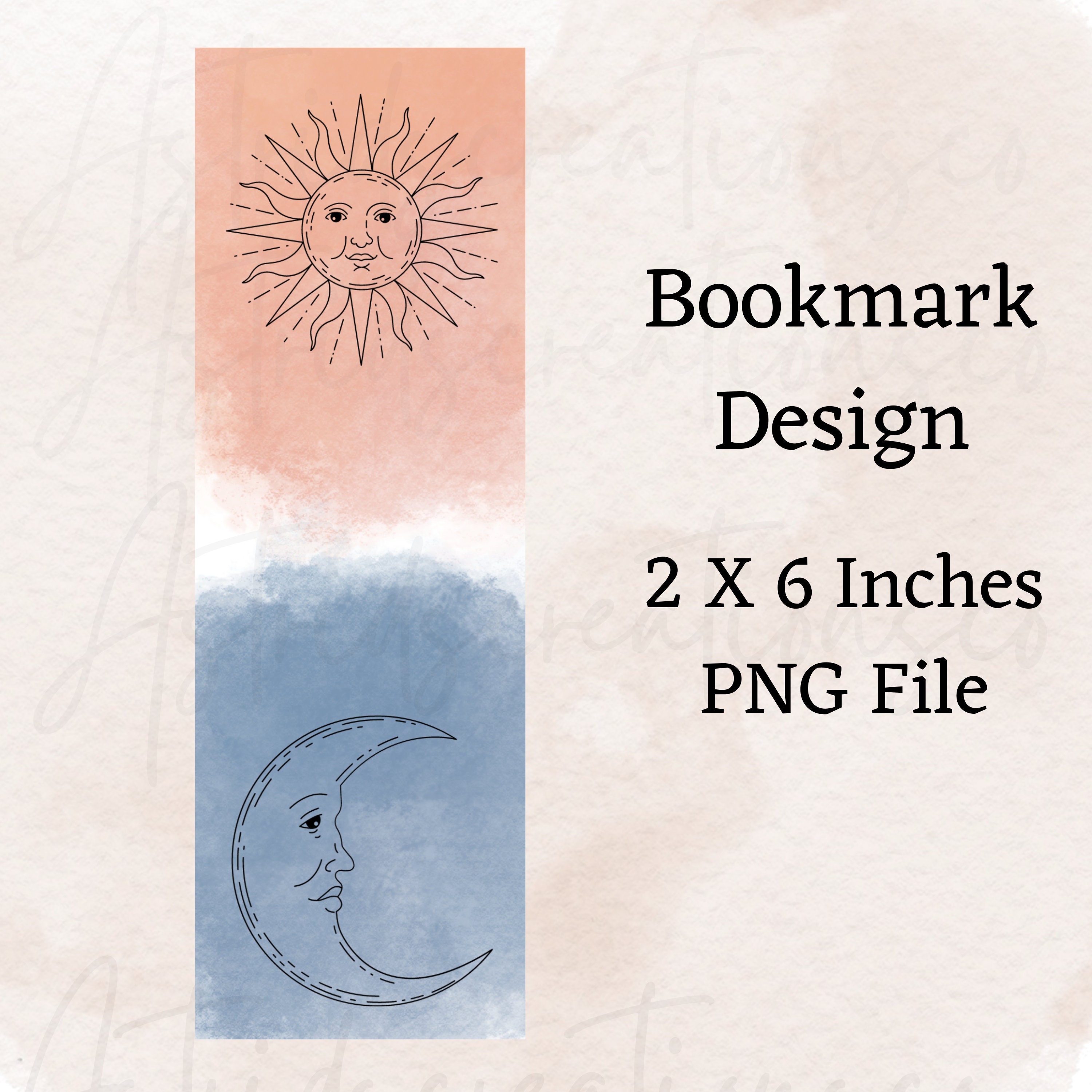 Watercolor Sun and Moon Bookmark PNG Bookmark Digital - Etsy