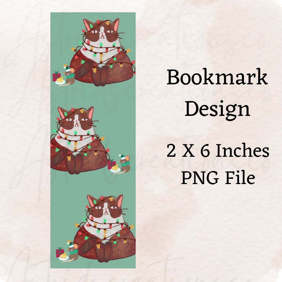 Christmas Cat Bookmark PNG, Christmas Digital Download, Holiday ...