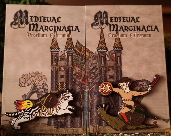 Rocket Cat Vs Knight Riding Slug Medieval Marginalia Hard Enamel Pins ...
