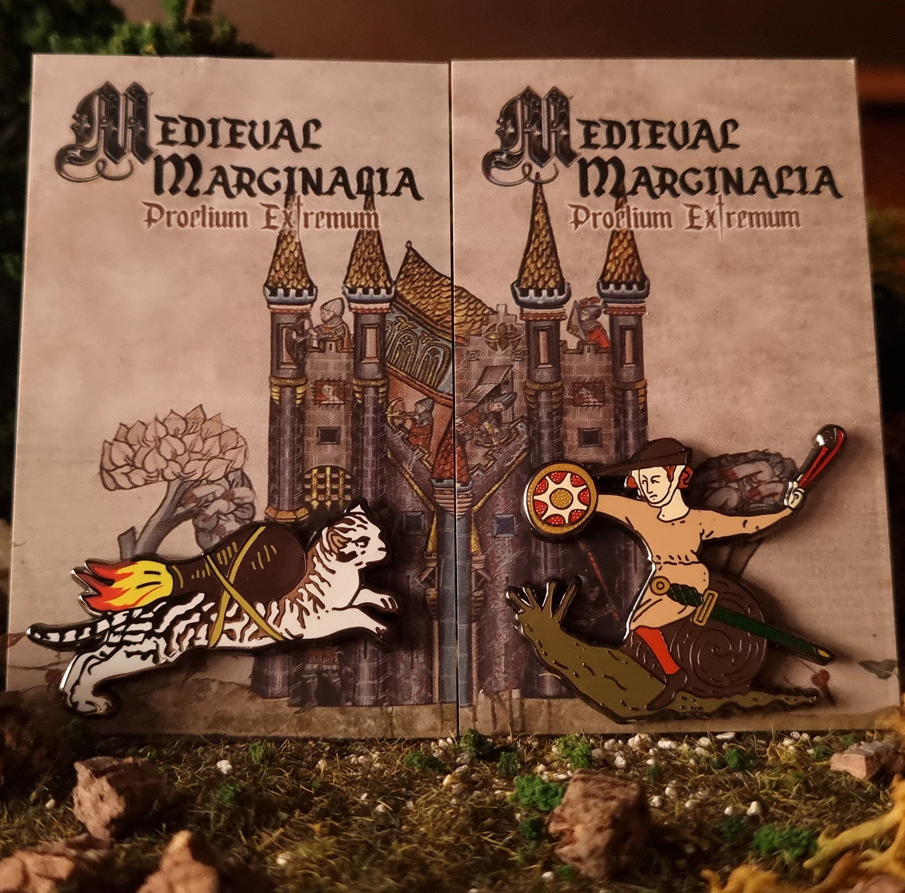 Rocket Cat Vs Knight Riding Slug Medieval Marginalia Hard Enamel Pins ...