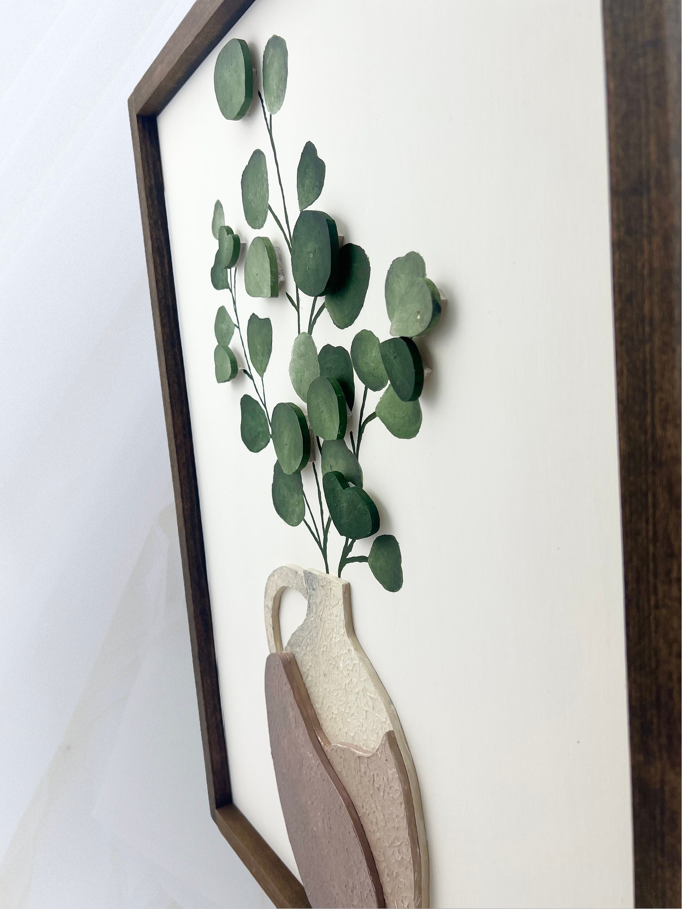 Eucalyptus Living Room Decor Wooden Flower Wall Decor Rustic Flower Pot ...