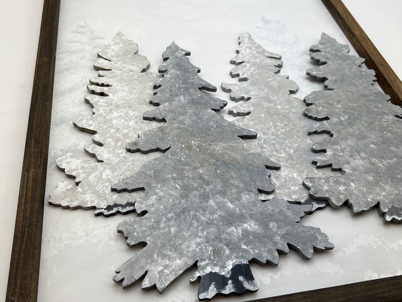 3D Wood Pine Tree Wall Art: Snow Covered Forest Painting - Etsy