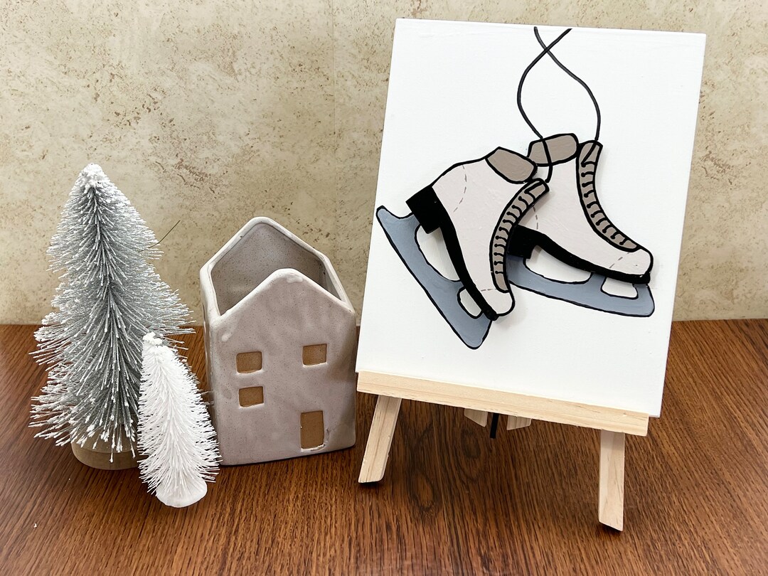 8x10 Vintage Style Ice Skates Art - Hand-painted in Cream & Brown on ...