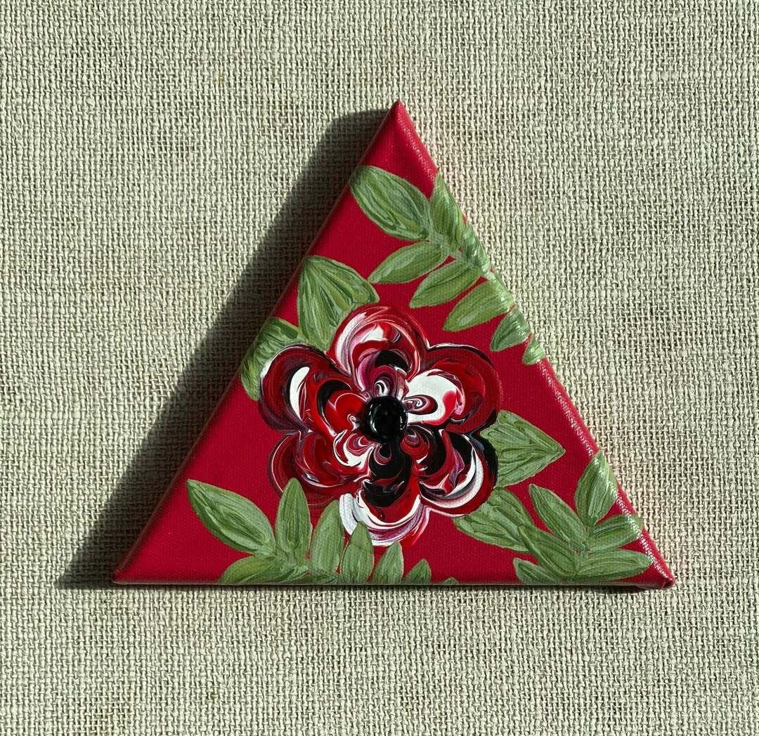8 Red and Black Triangle Textured Floral Painting/ Acrylic Painting ...