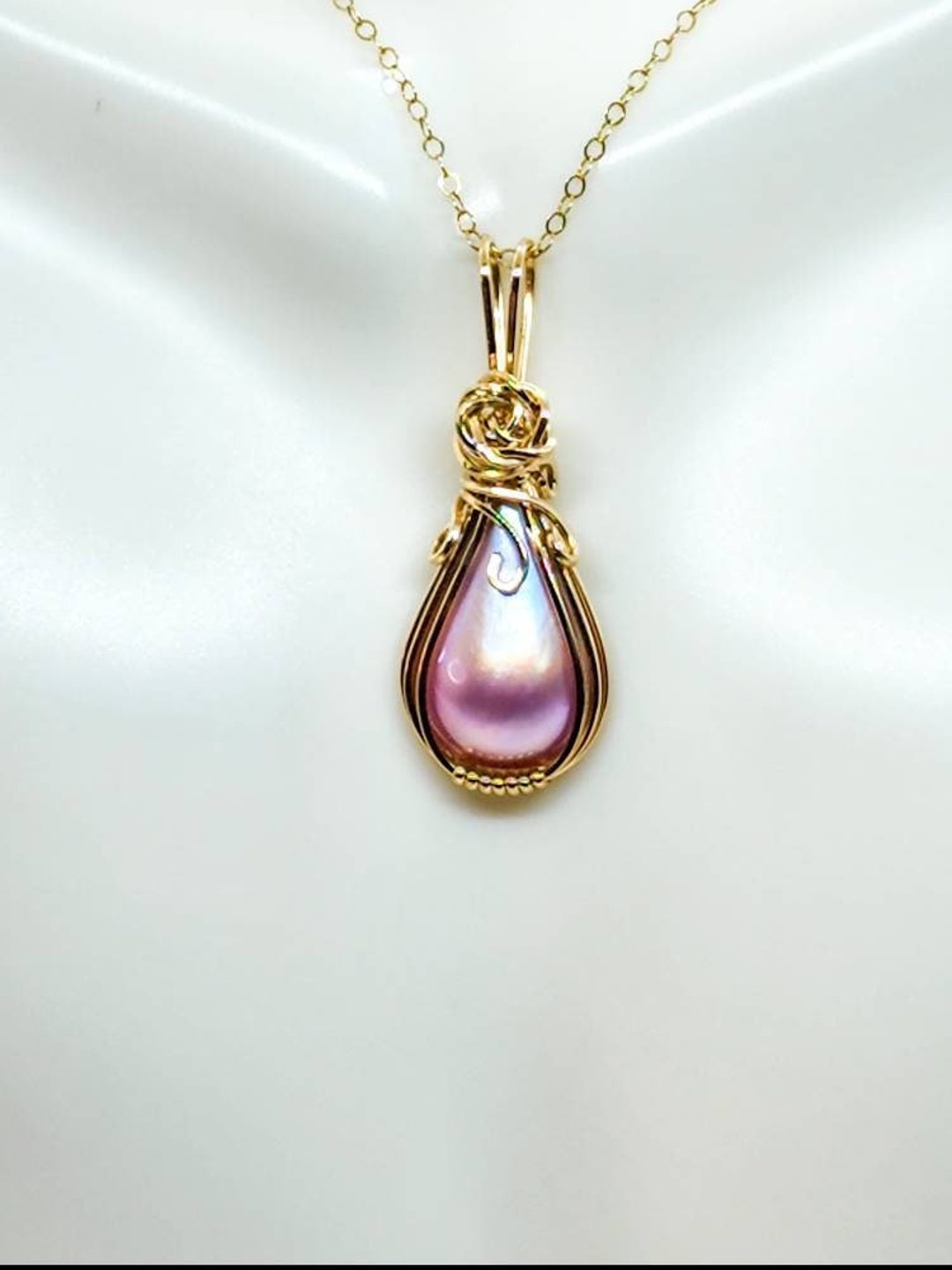 Pink Mabe Pearl 14k Gold Wire Wrapped Pendant Handmade - Etsy