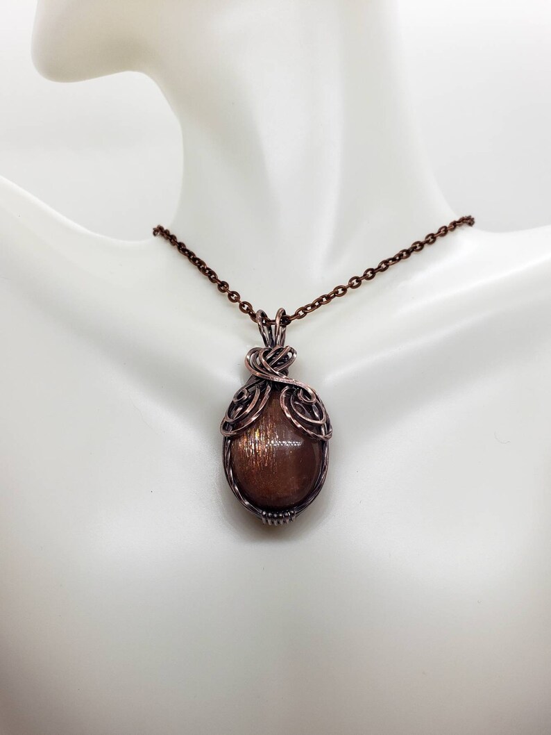 Sunstone Crystal Wire Wrapped Pendant, Aesthetic Necklace, Golden ...