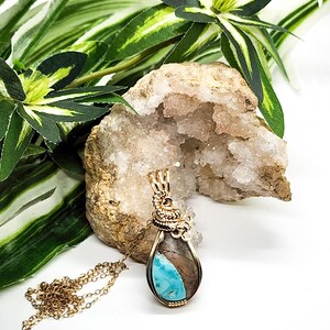 Royston Ribbon Turquoise 14k Gold Wire Wrapped Pendant, Handmade ...