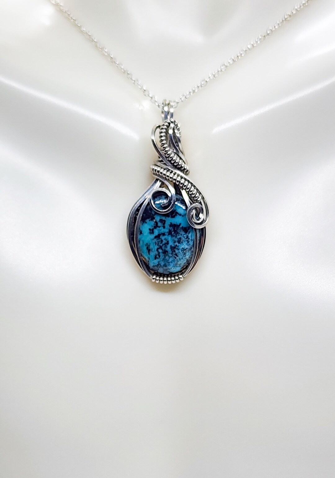 Blue June Turquoise Argentium Silver Wire Wrapped Pendant, Handmade ...