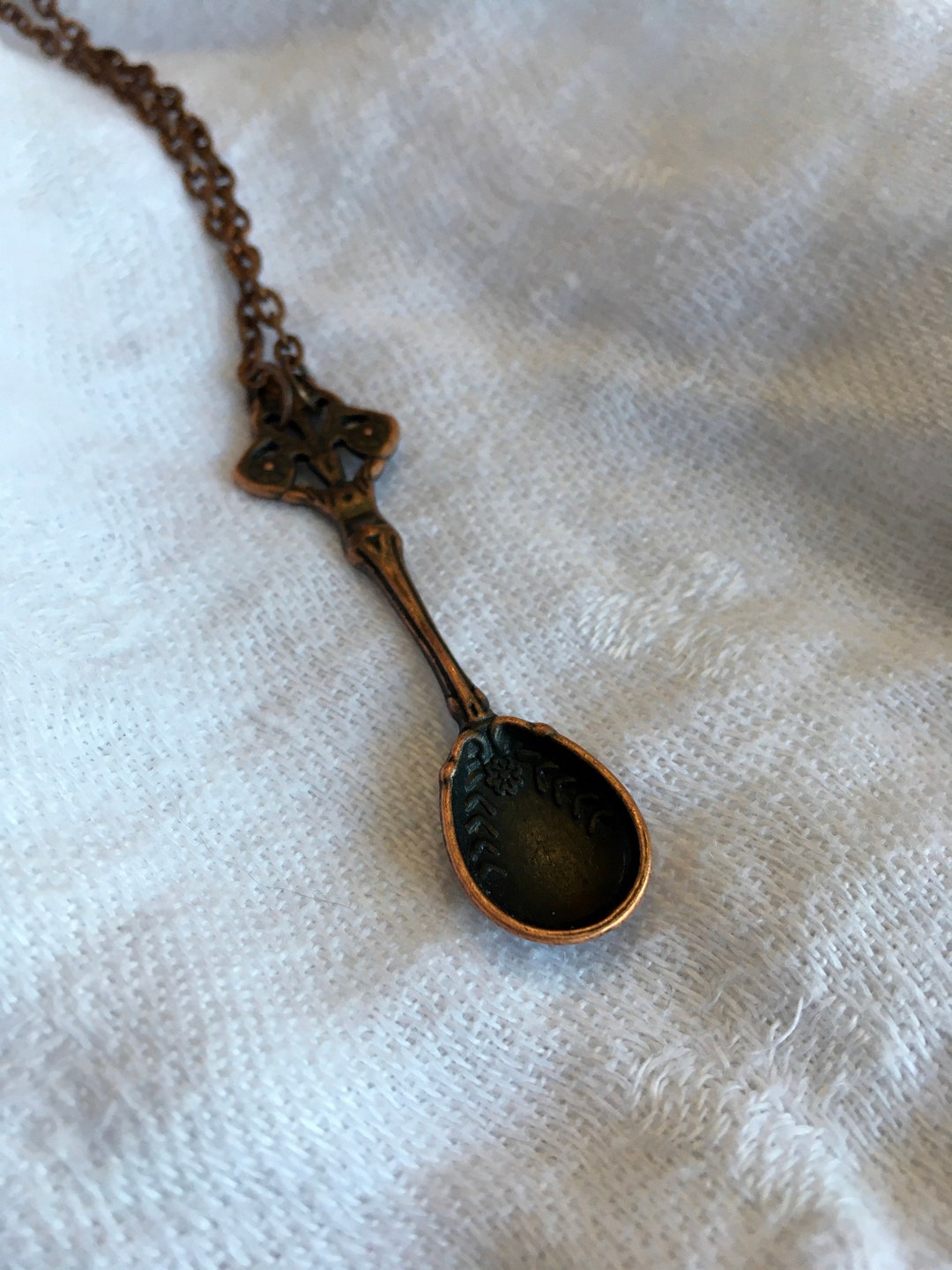 Antique Spoon Charm Necklace, Gift, for Women, Vintage, Bronze, Gold ...